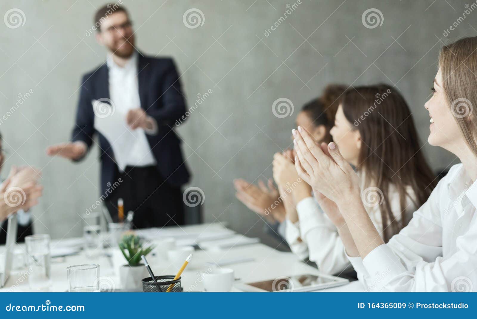 Appreciating Success. Colleagues Clapping Hands at Meeting Stock Image ...