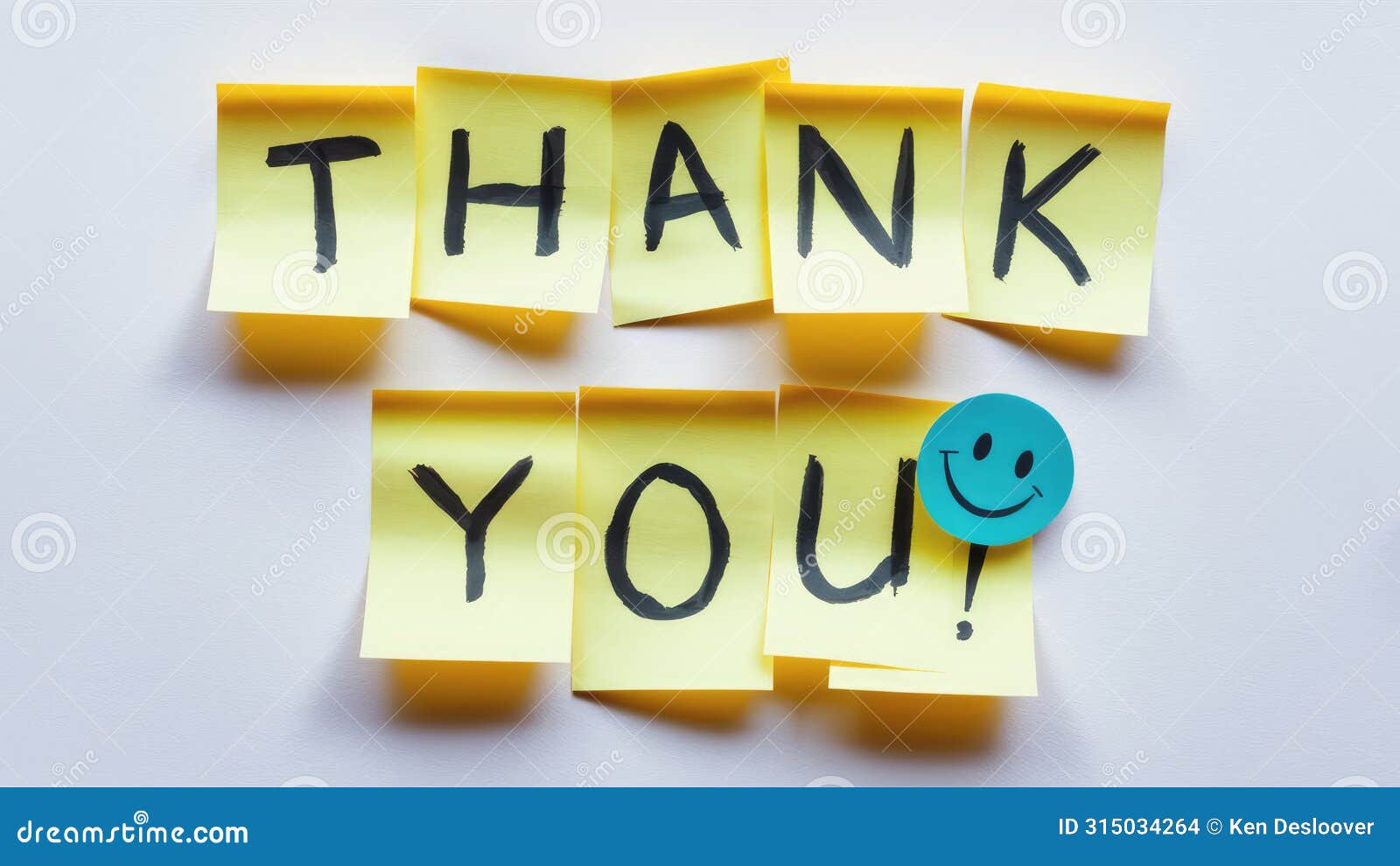Appreciation Message Smiley Yellow Sticky Notes, White Background Stock ...