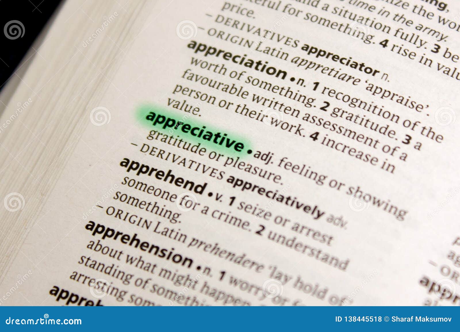 Appreciative Word or Phrase in a Dictionary Stock Photo - Image of ...