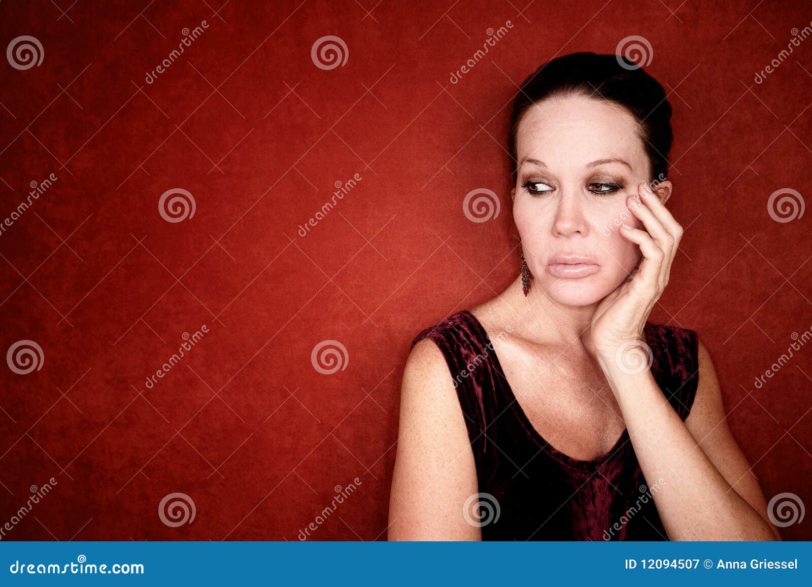 Apprehensive Woman on Red Background Stock Image - Image of lady, tense ...