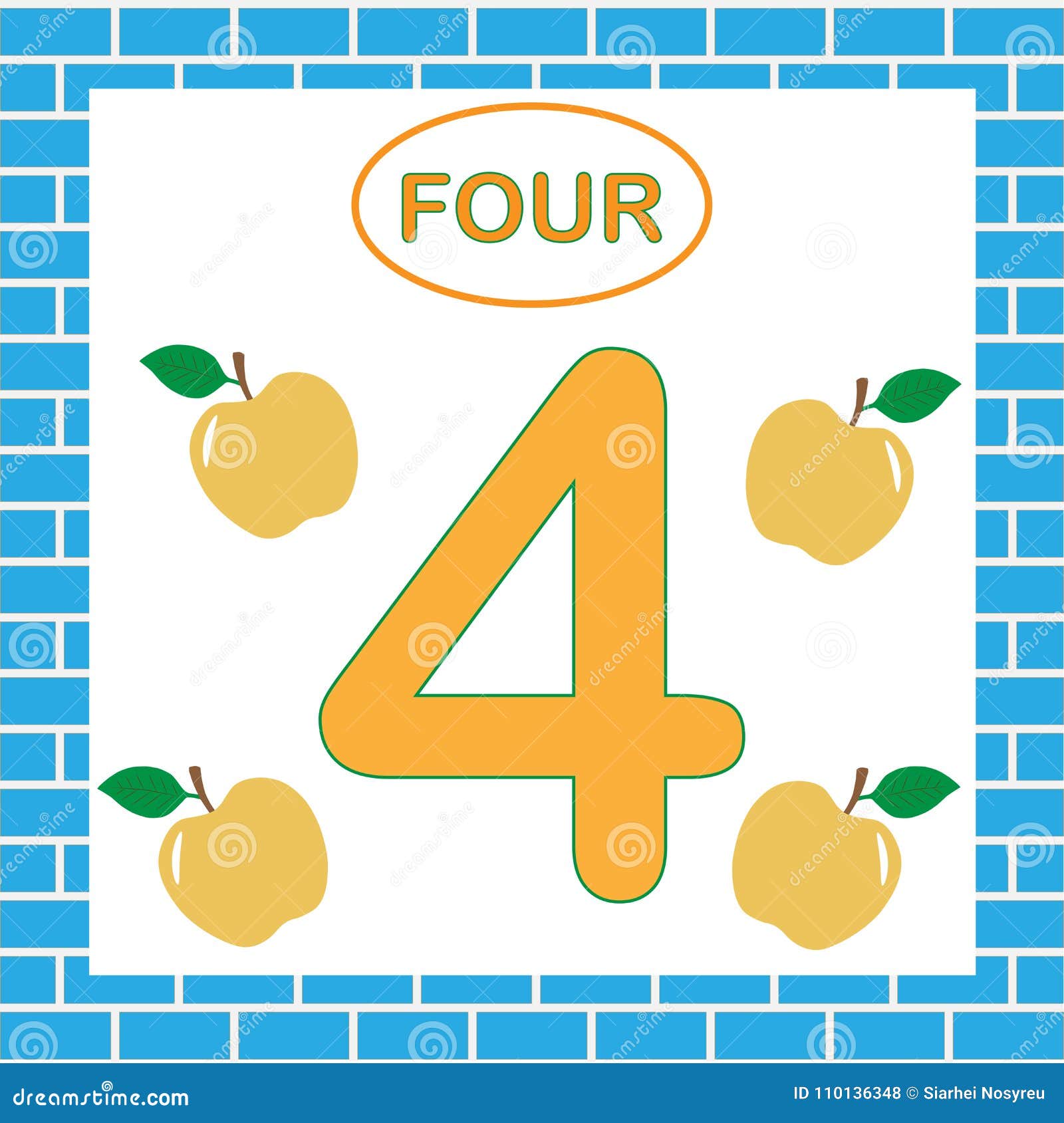 Apprendimento Dei Numeri, Matematica Cardi Con Il Numero 4 Quattro ...