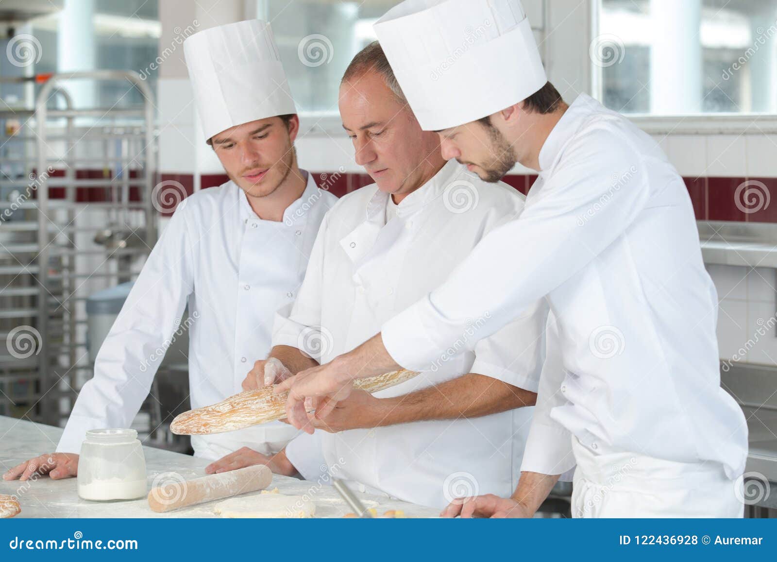 Apprentice in Bakery Learning with Professor Stock Photo - Image of ...