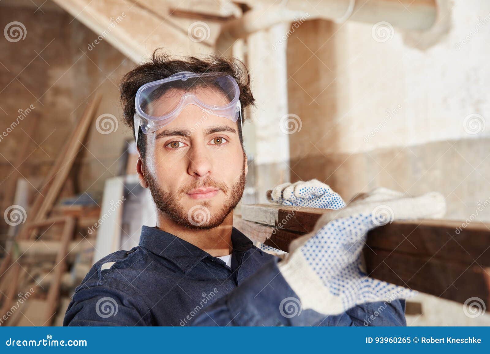 Apprentice of Carpentry Working Stock Image - Image of artisan, blue ...