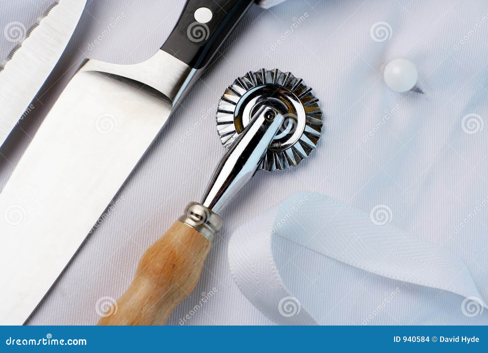 Apprentice Chef; Knives, Pastry Cutter, Uniform, Angled View Stock ... Apprentice Chef; Knives, Pastry Cutter, Uniform, Angled View Stock ...
