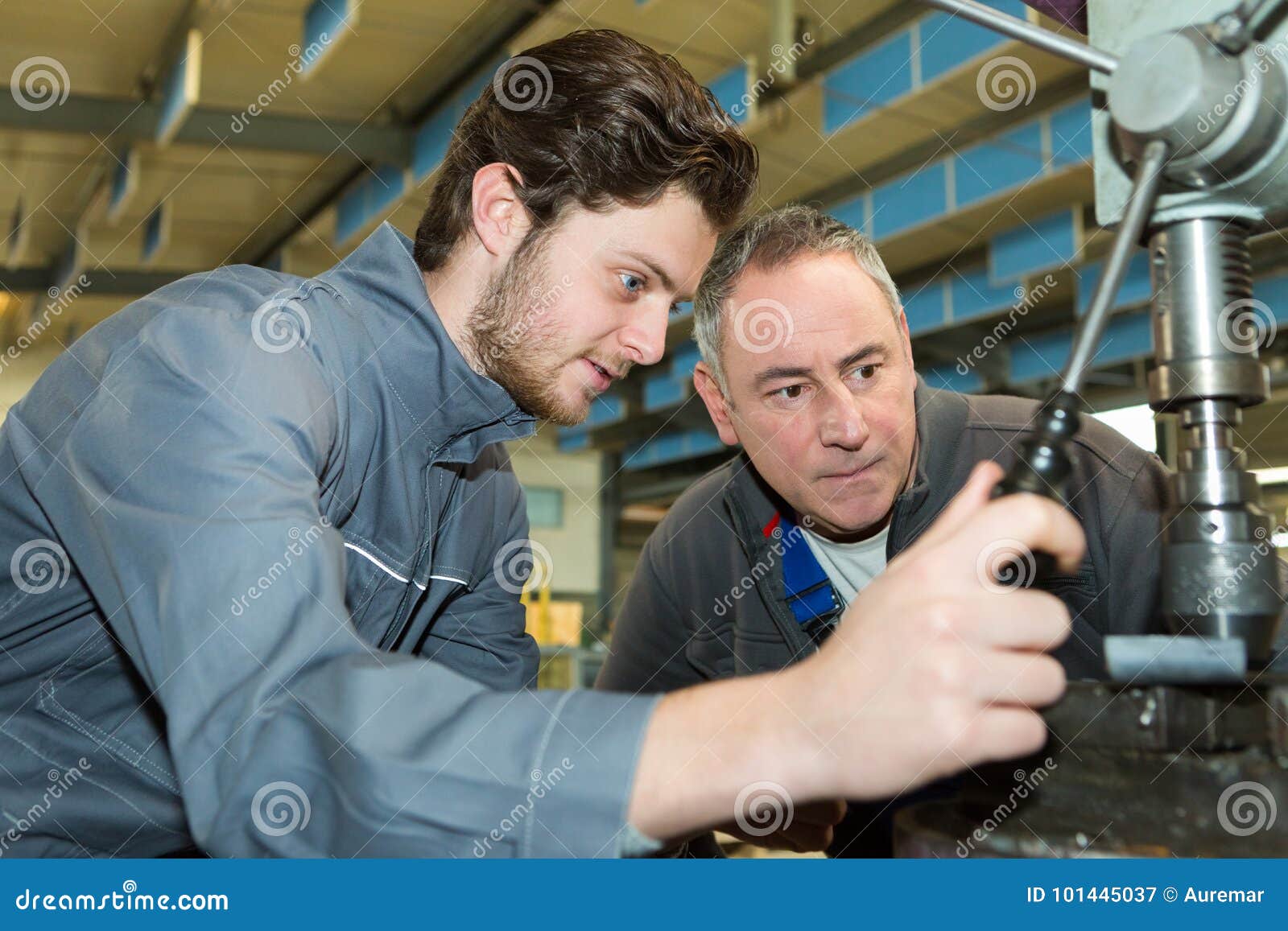 Apprentice Factory Worker Learning Trade with Mentor Stock Image ...