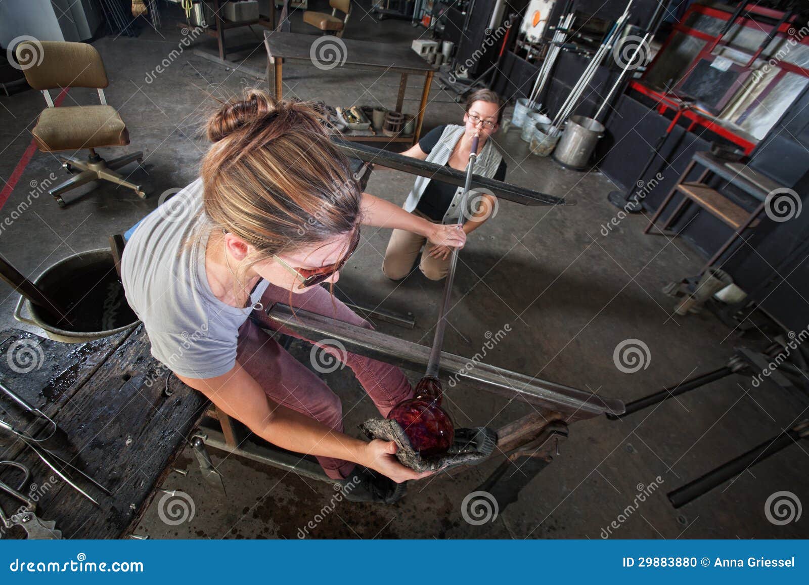 Glass Student Helps with Glass Art Stock Photo - Image of mitt ...