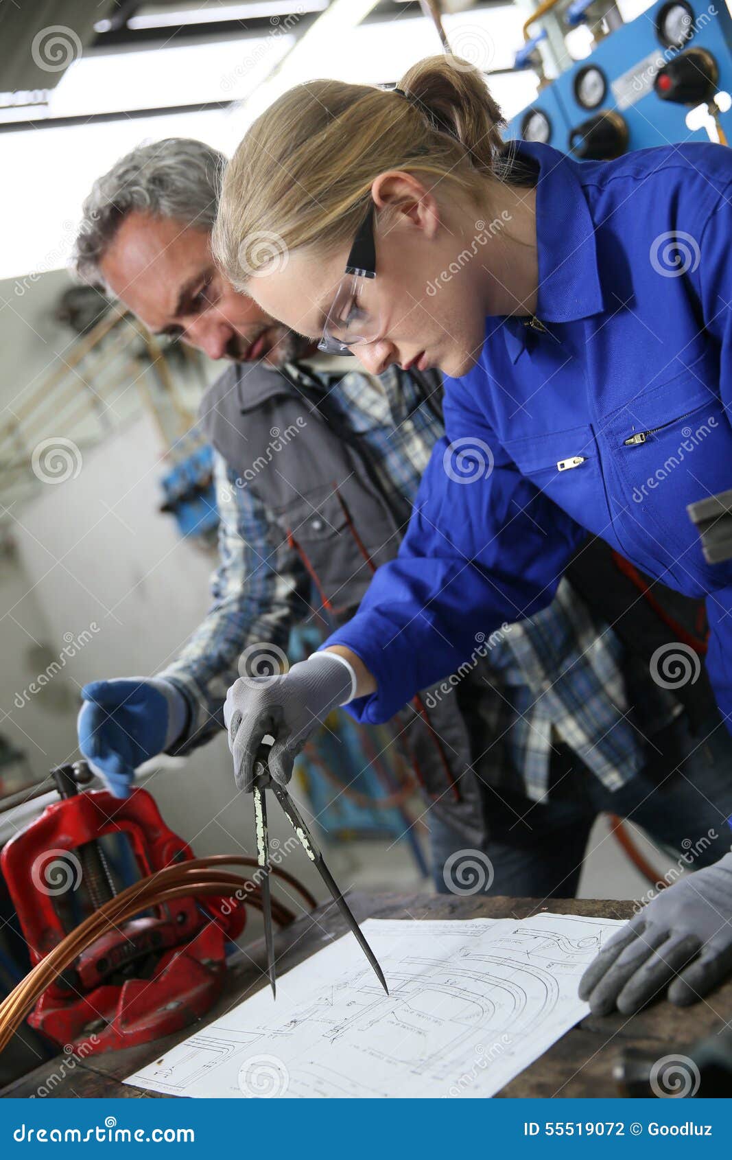 Apprentice Drawing Plumbery Plan Royalty-Free Stock Photography ...
