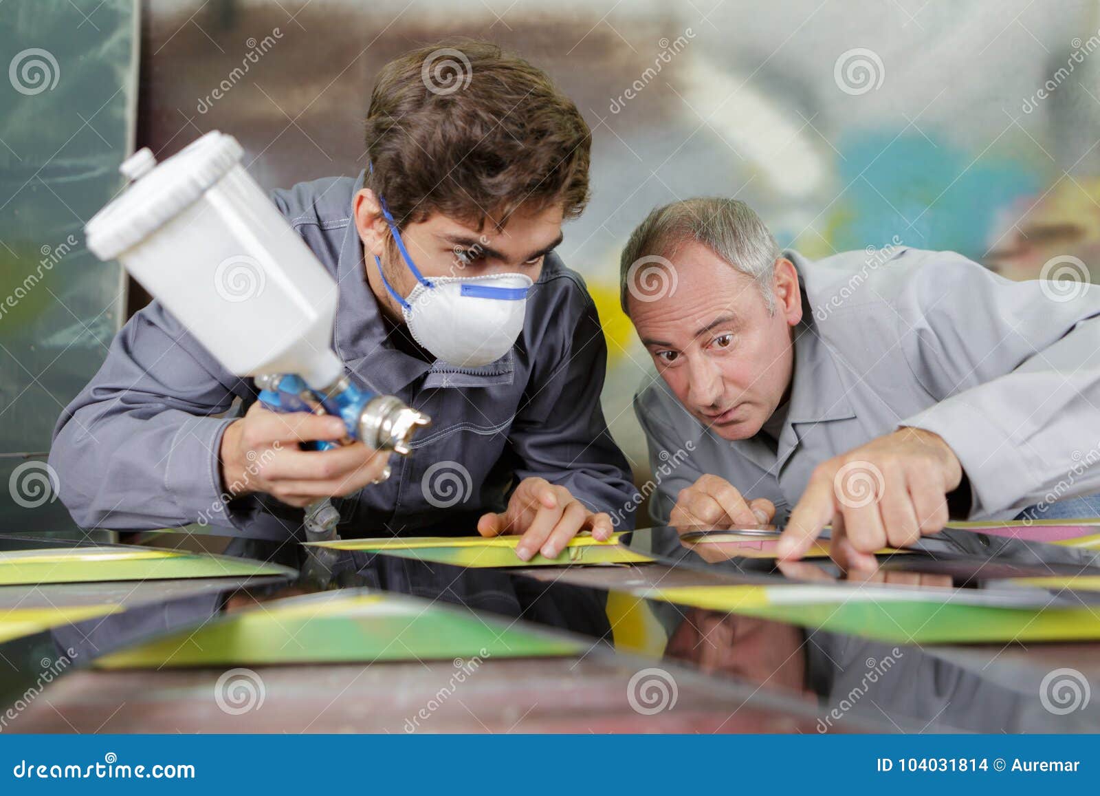 Apprentice Learning How To Paint Wih Airbrush Stock Photo - Image of ...