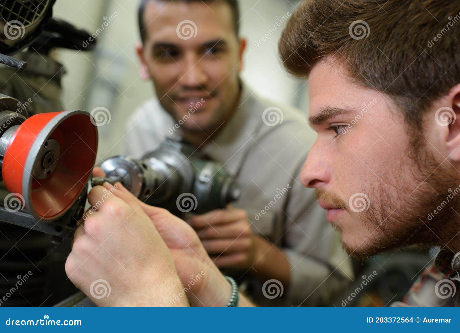 Apprentice Learning To Use Drill Stock Photo - Image of machinist ...