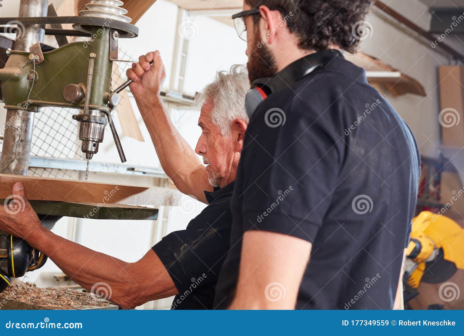 Senior Carpenter at Work with Wood Stock Image - Image of blue, worker ...