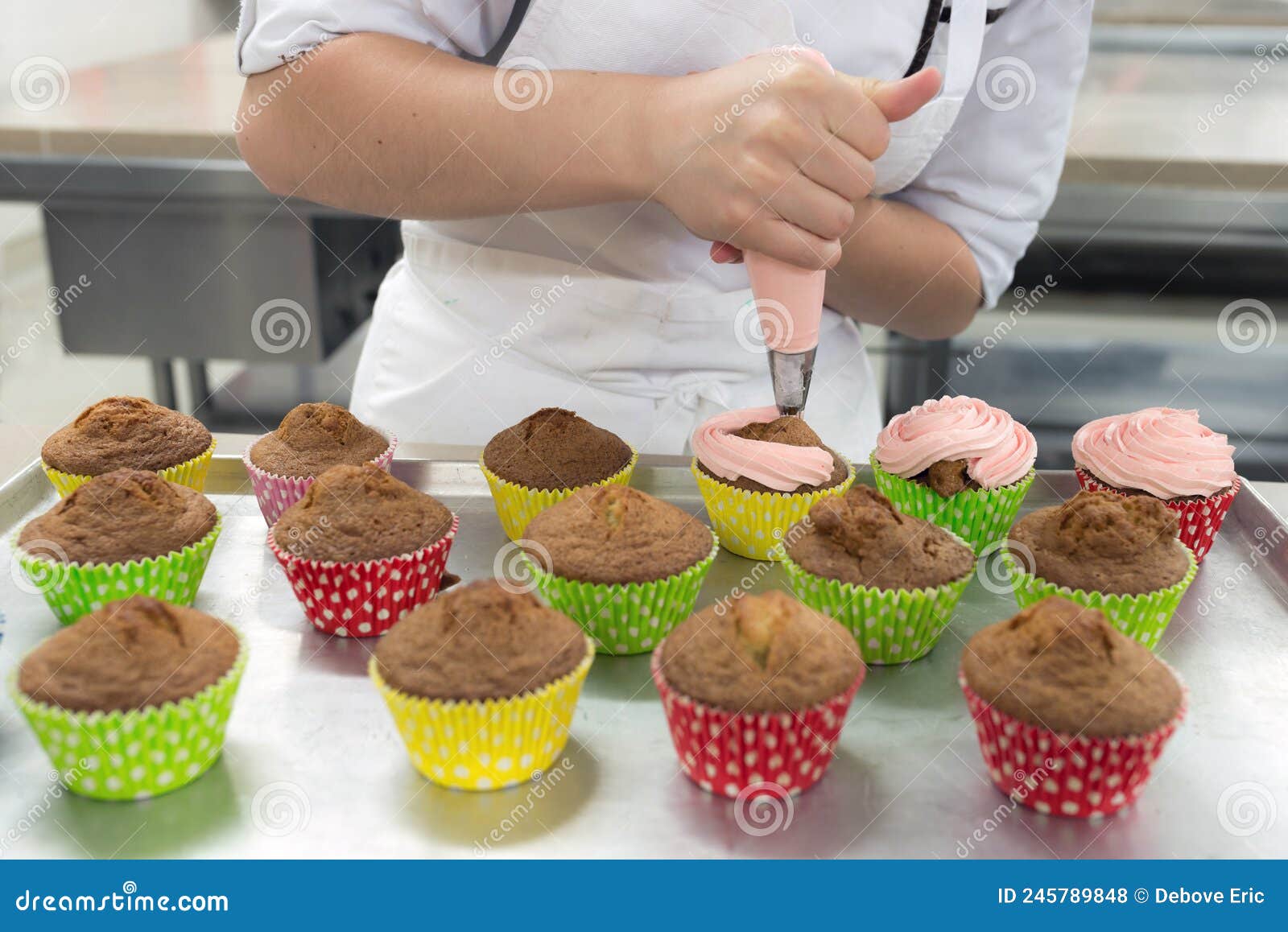Apprentice Pastry Chef Making Cupcakes Stock Photo - Image of novice ...