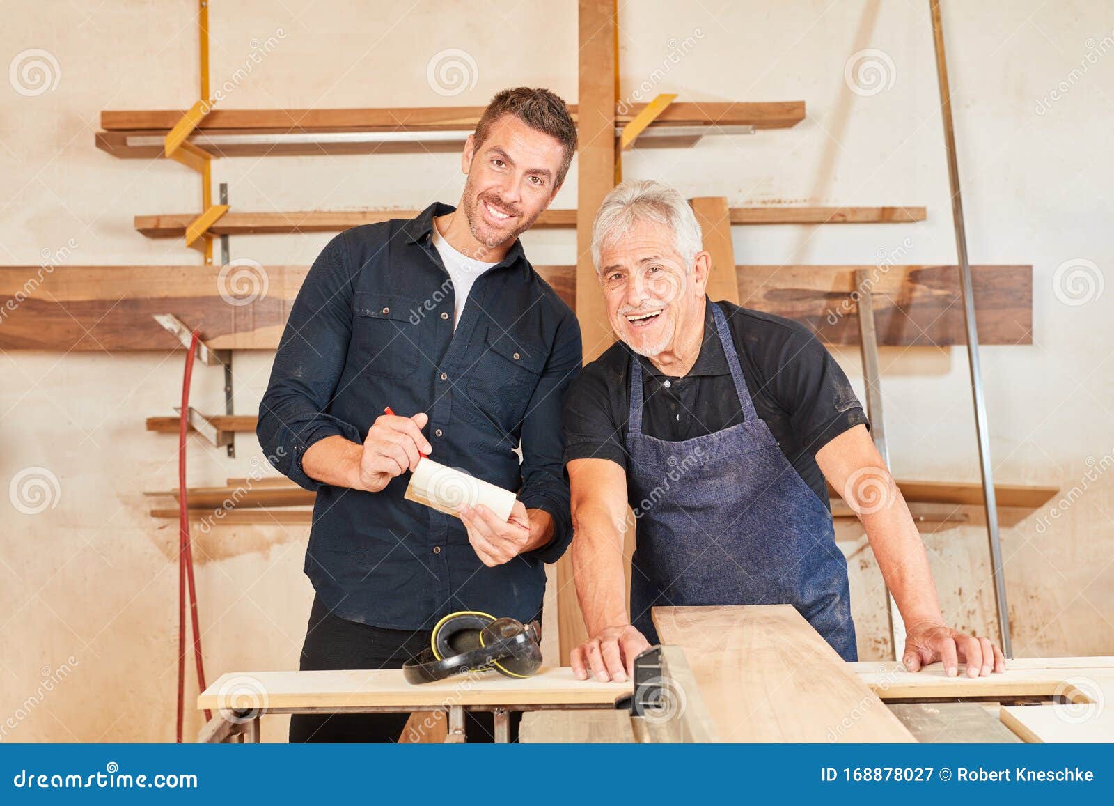 Apprentice and Senior As Joiner Team Stock Image - Image of senior ...
