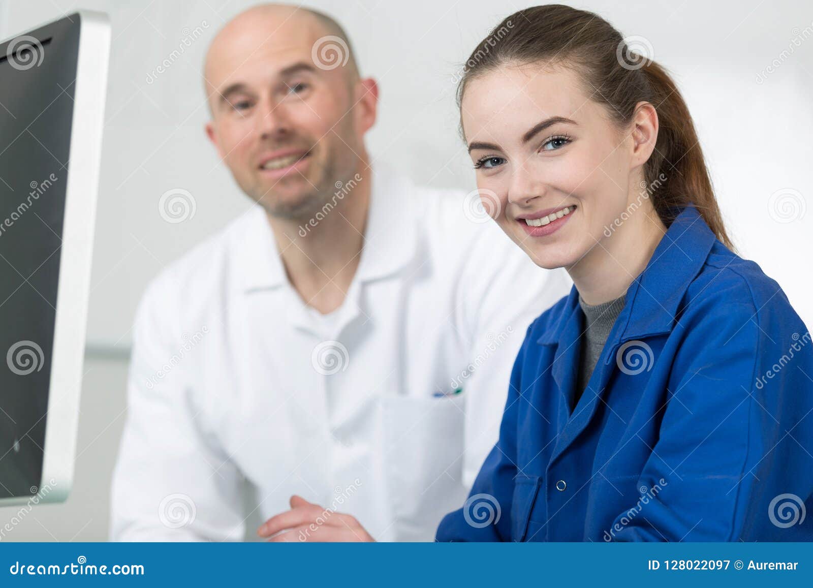Apprentice and Teacher Posing and Smiling Stock Image - Image of system ...
