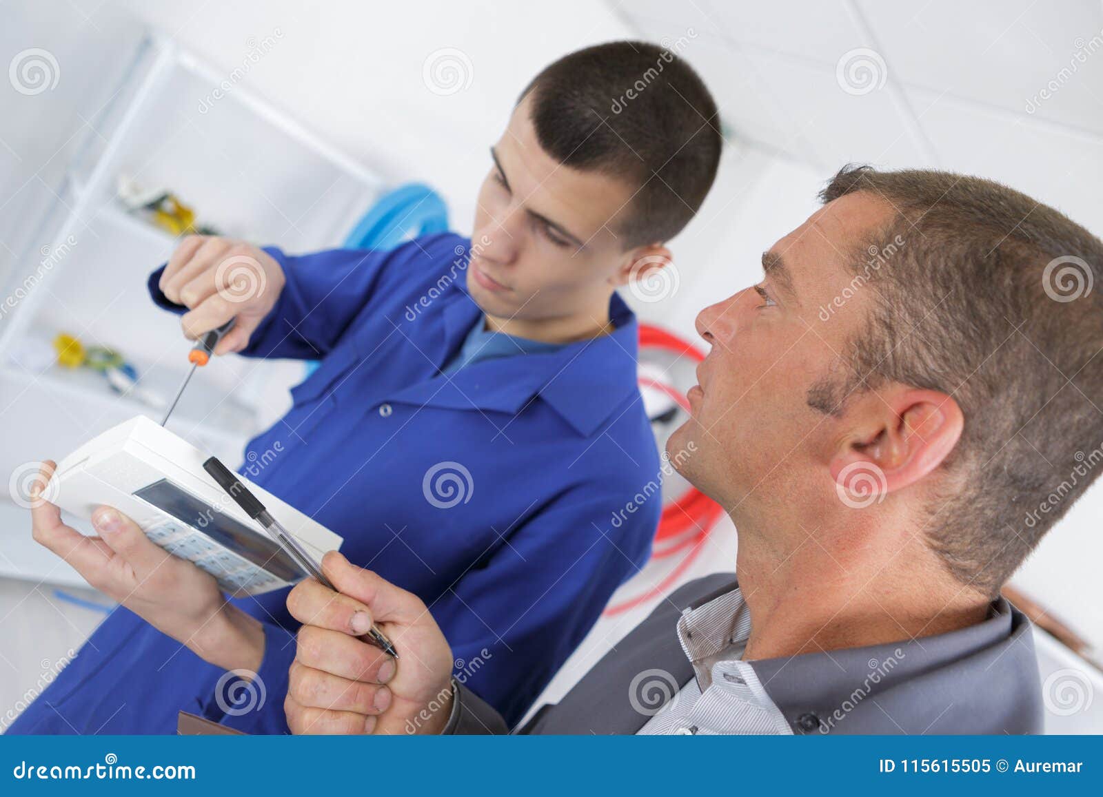 Apprentice Technician with Teacher Stock Image - Image of home ...