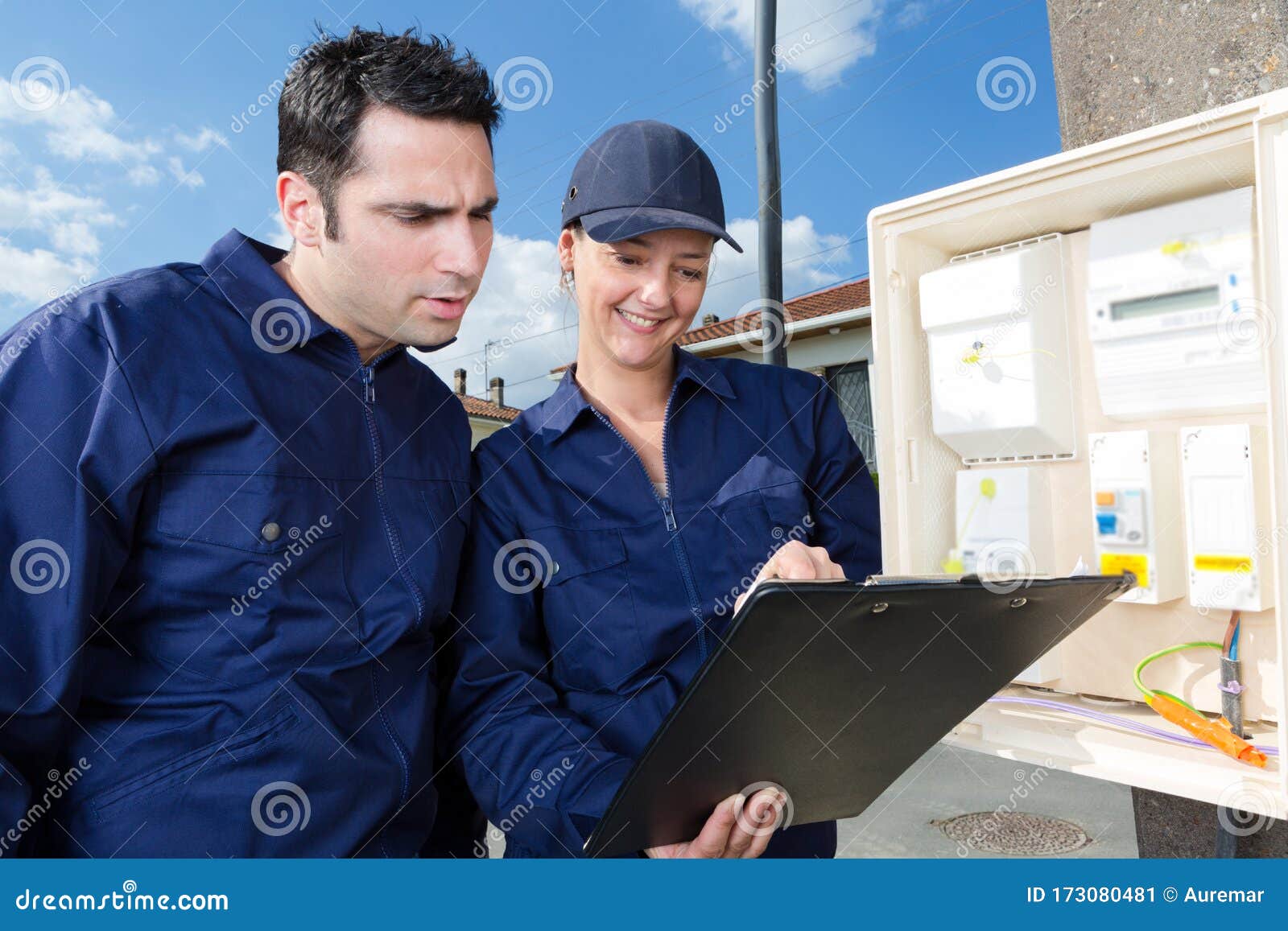 Apprentice at Work with Engineer Outdoors Stock Image - Image of site ...