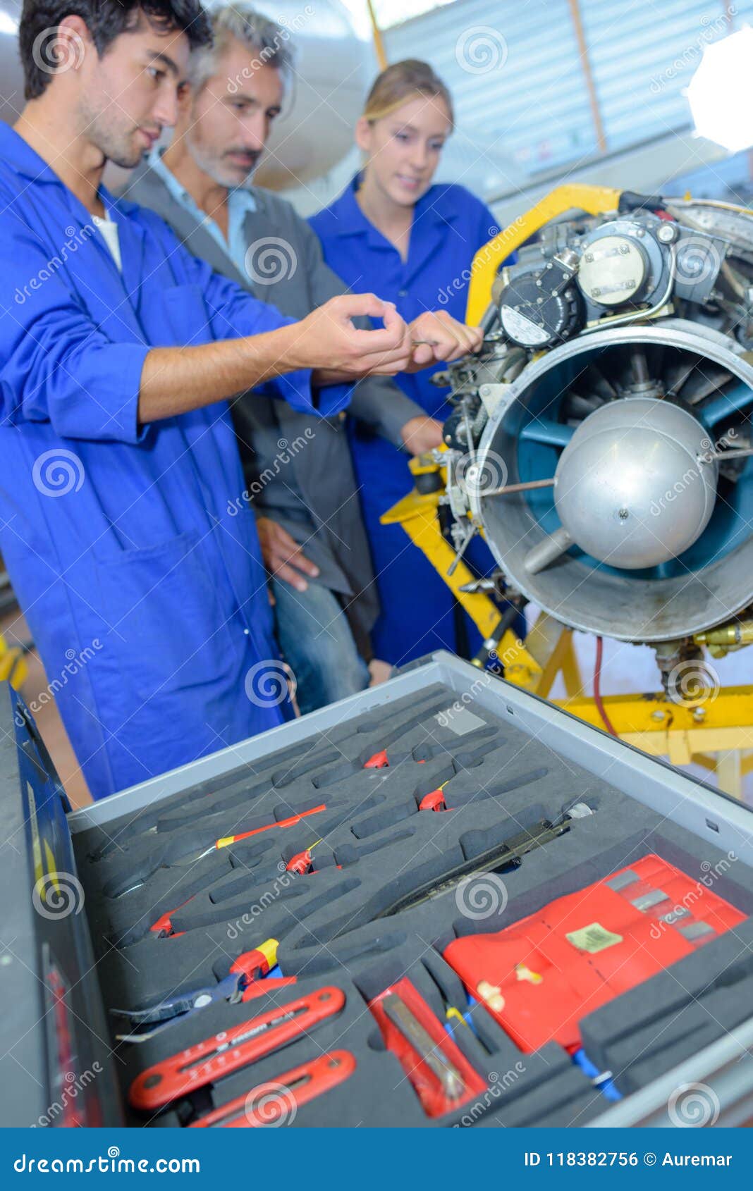 Apprentices Aeronautical Engineers Learning with Their Professor Stock ...