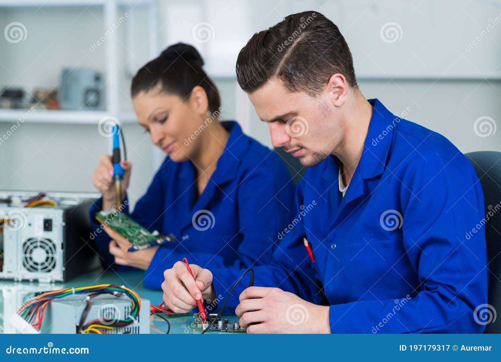 Apprentices Electronicians Working on Circuits Stock Image - Image of ...