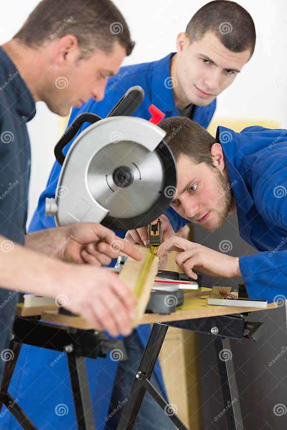 Apprentices Learning To Use Circular Saw Stock Image - Image of wood ...