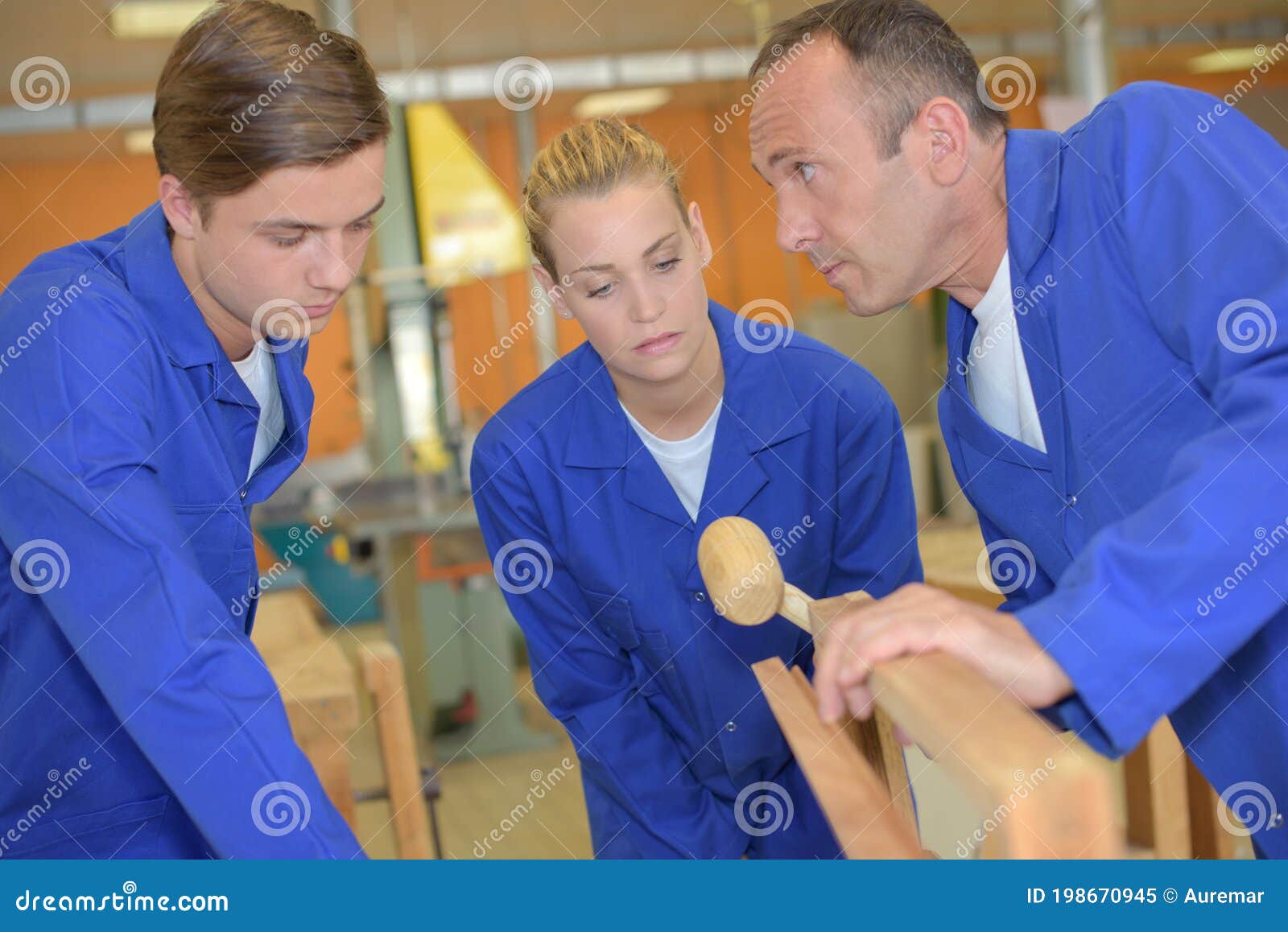 Apprentices Woodworking in Classroom Stock Image - Image of artisan ...