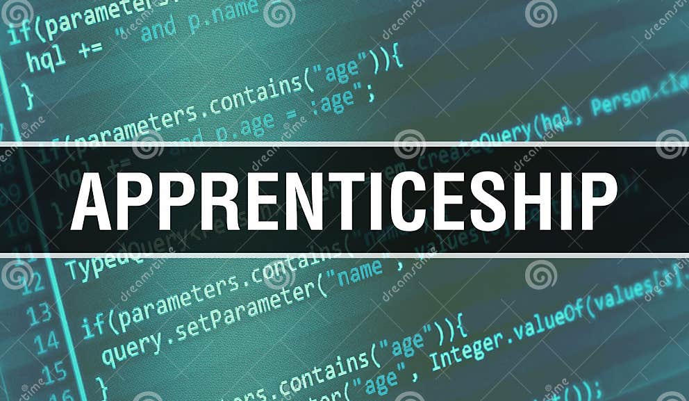 APPRENTICESHIP Text Written on Programming Code Abstract Technology ...