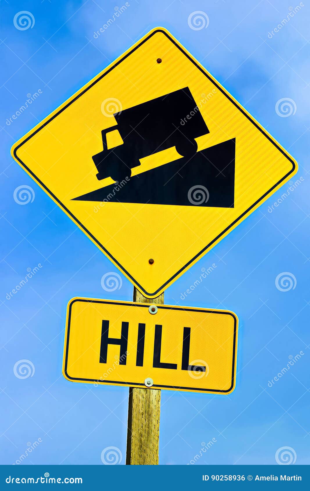 Approaching Hill Sign Along Highway Stock Photo - Image of attention ...