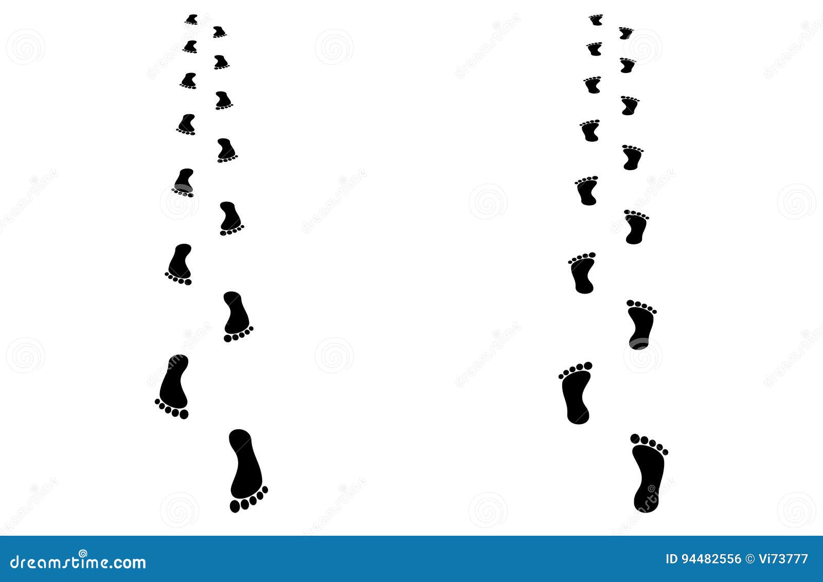 Approaching And Receding Bare Footprint. Perspective Vector Steps ...