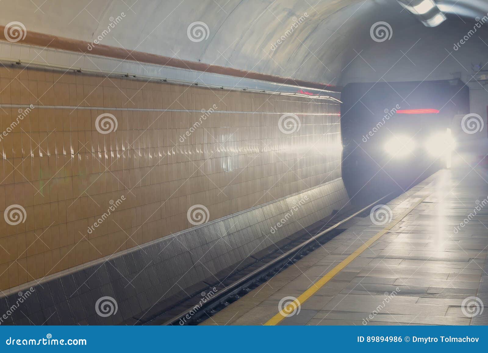 Approaching Train is in the Subway Tunnel Stock Photo - Image of ...
