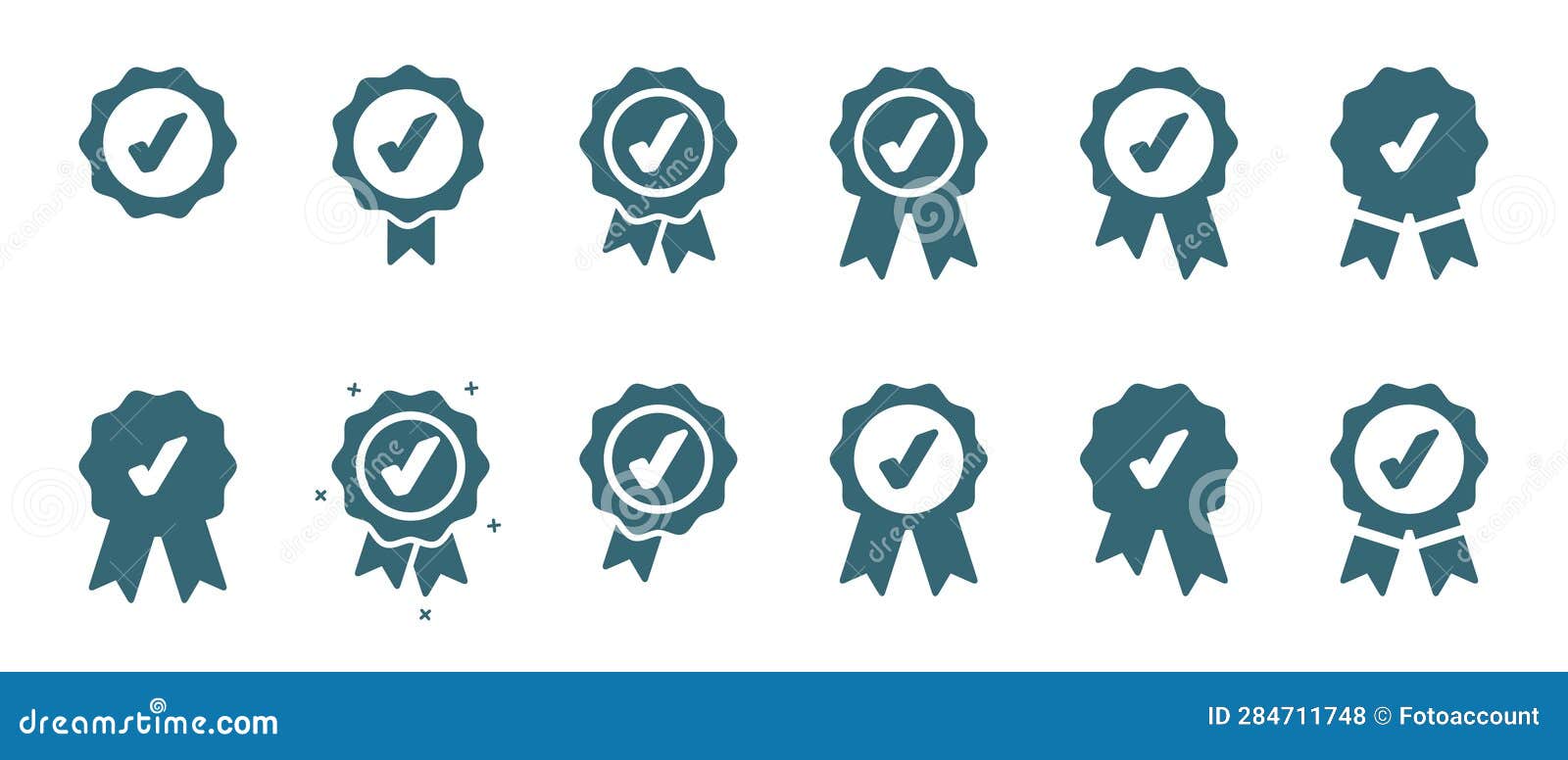 Approval Check Icon, Quality Sign, Certified Medal Symbol Set - Different Vector Illustrations ...