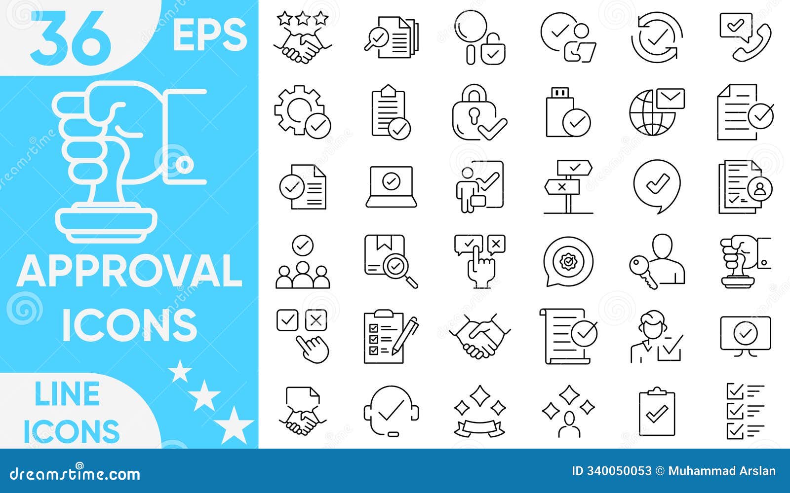 Approval Line Icons Vector and Illustrator Set Stock Illustration ...