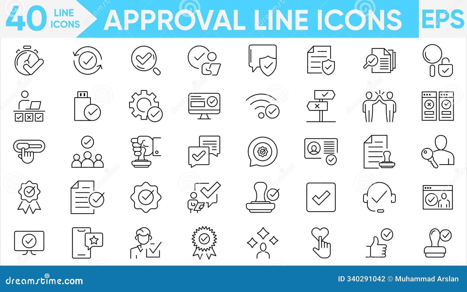 Approval Line Icons Vector and Illustrator Set Stock Illustration ...