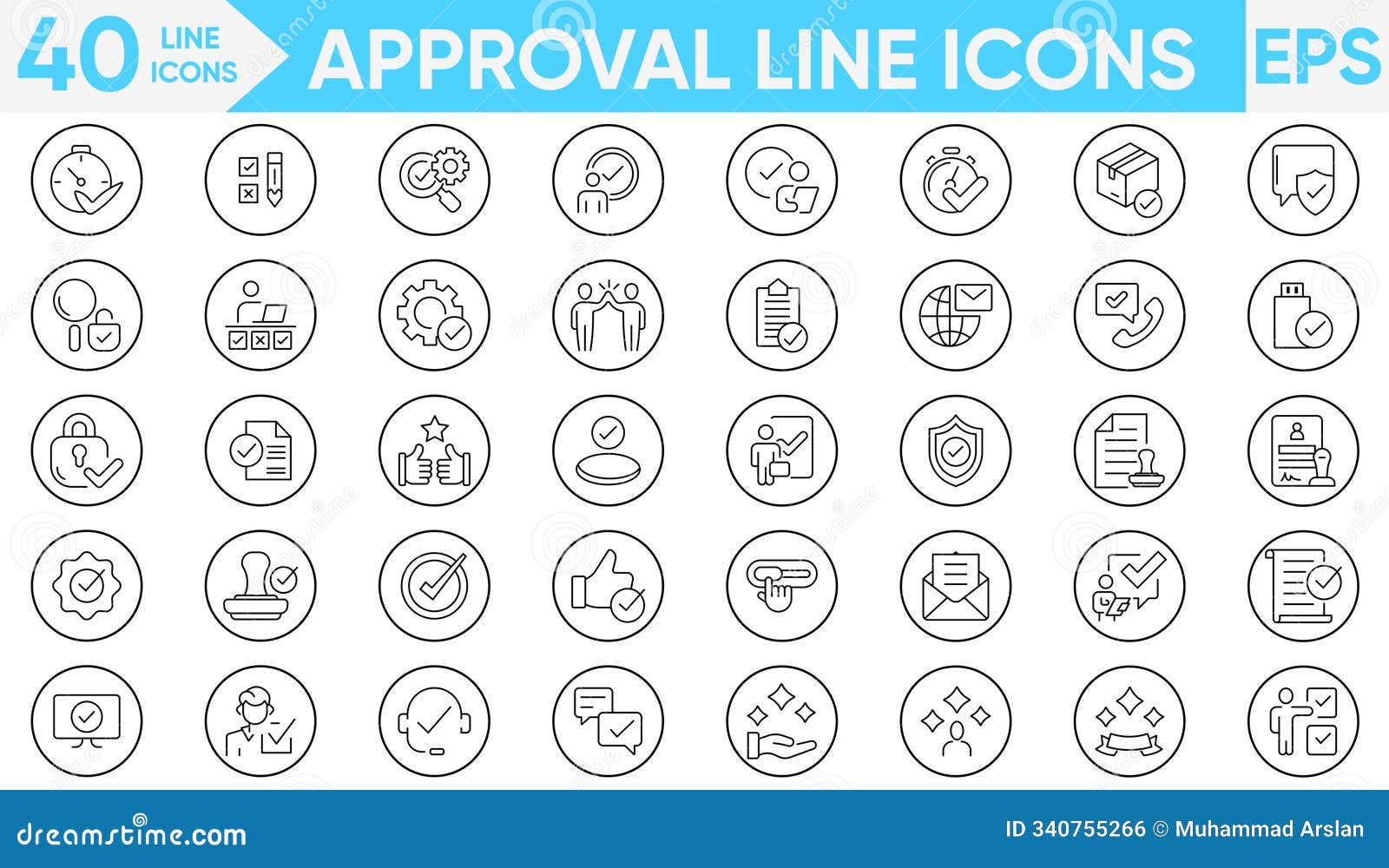 Approval Line Icons Vector and Illustrator Set Stock Illustration ...