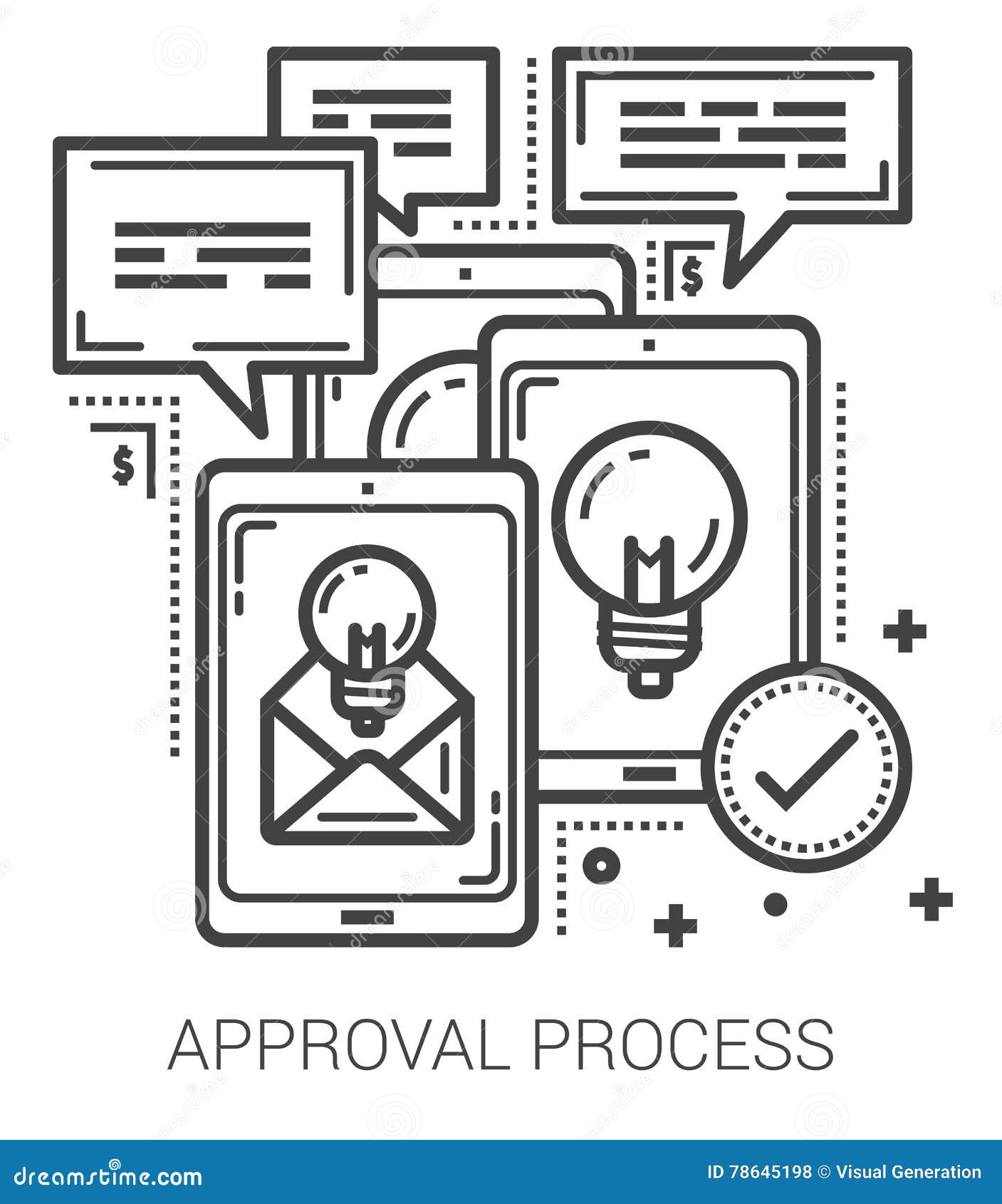 Approval Process Line Icons. Stock Vector - Illustration of approval ...