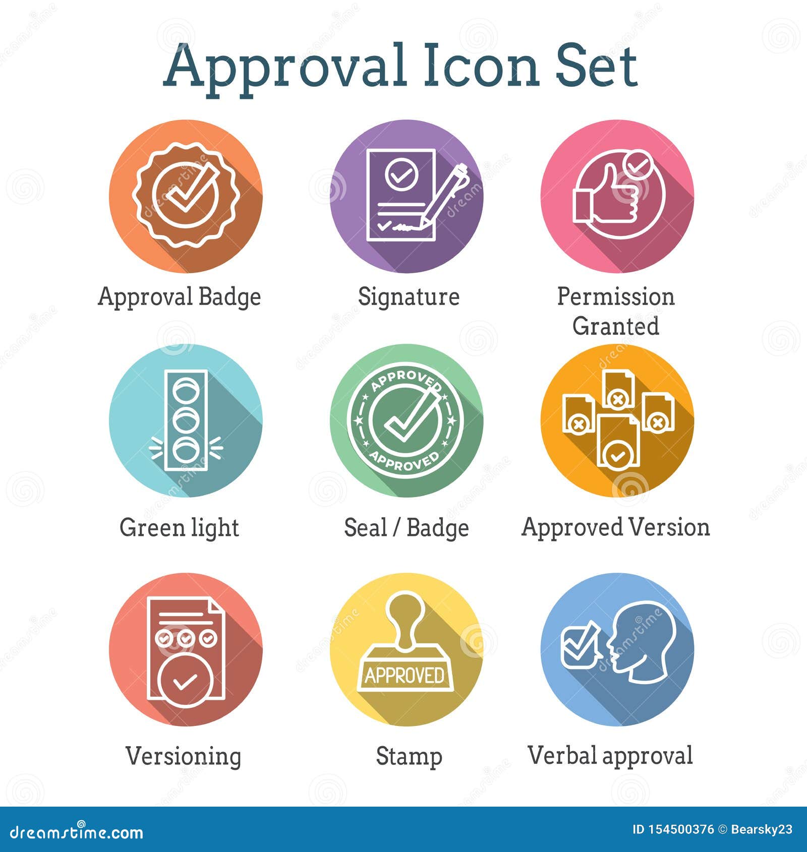 Approval and Signature Icon Set with Stamp & Version Icons Stock Vector ...