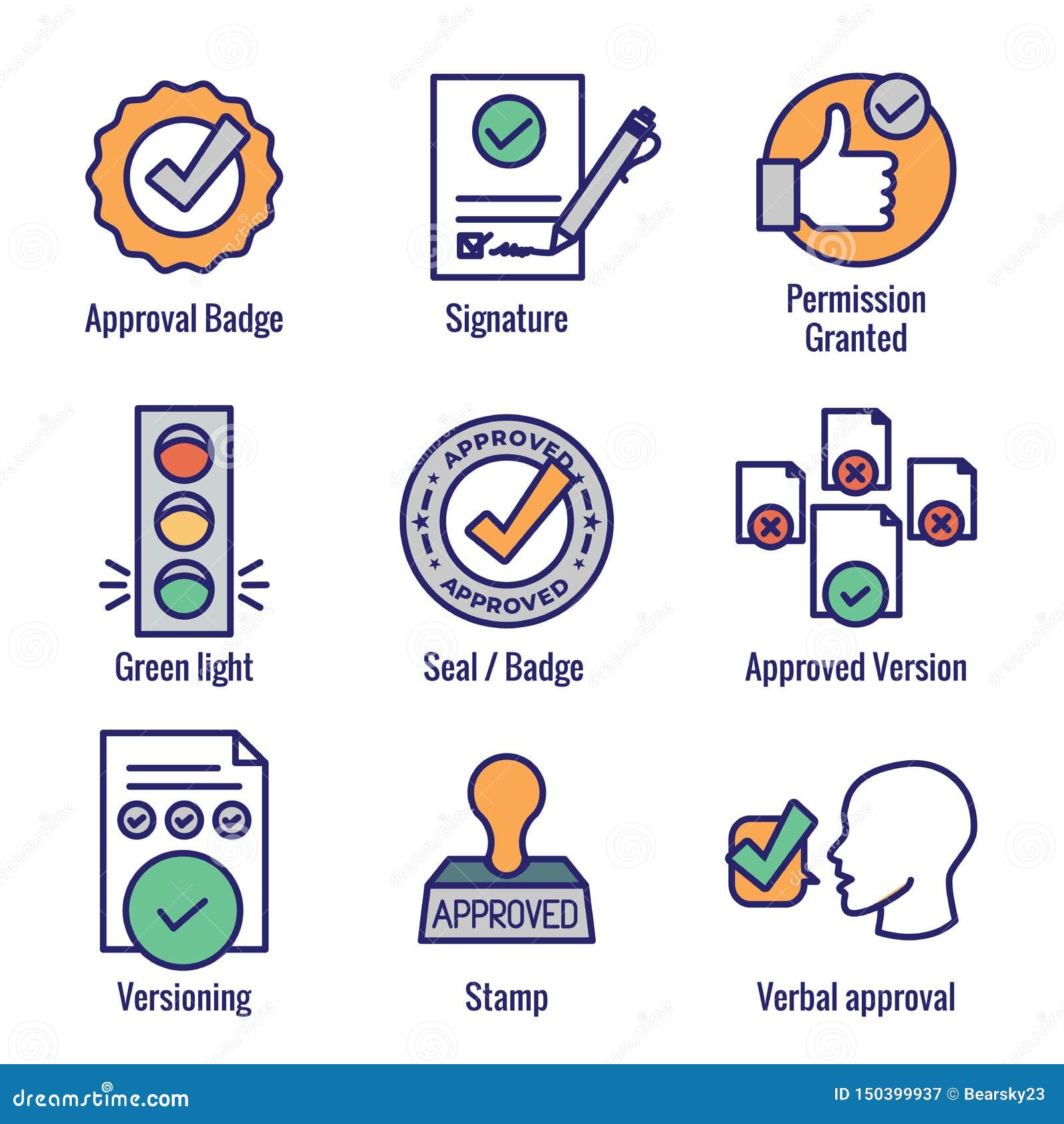 Approval and Signature Icon Set - Stamp and Version Icons Stock Vector ...