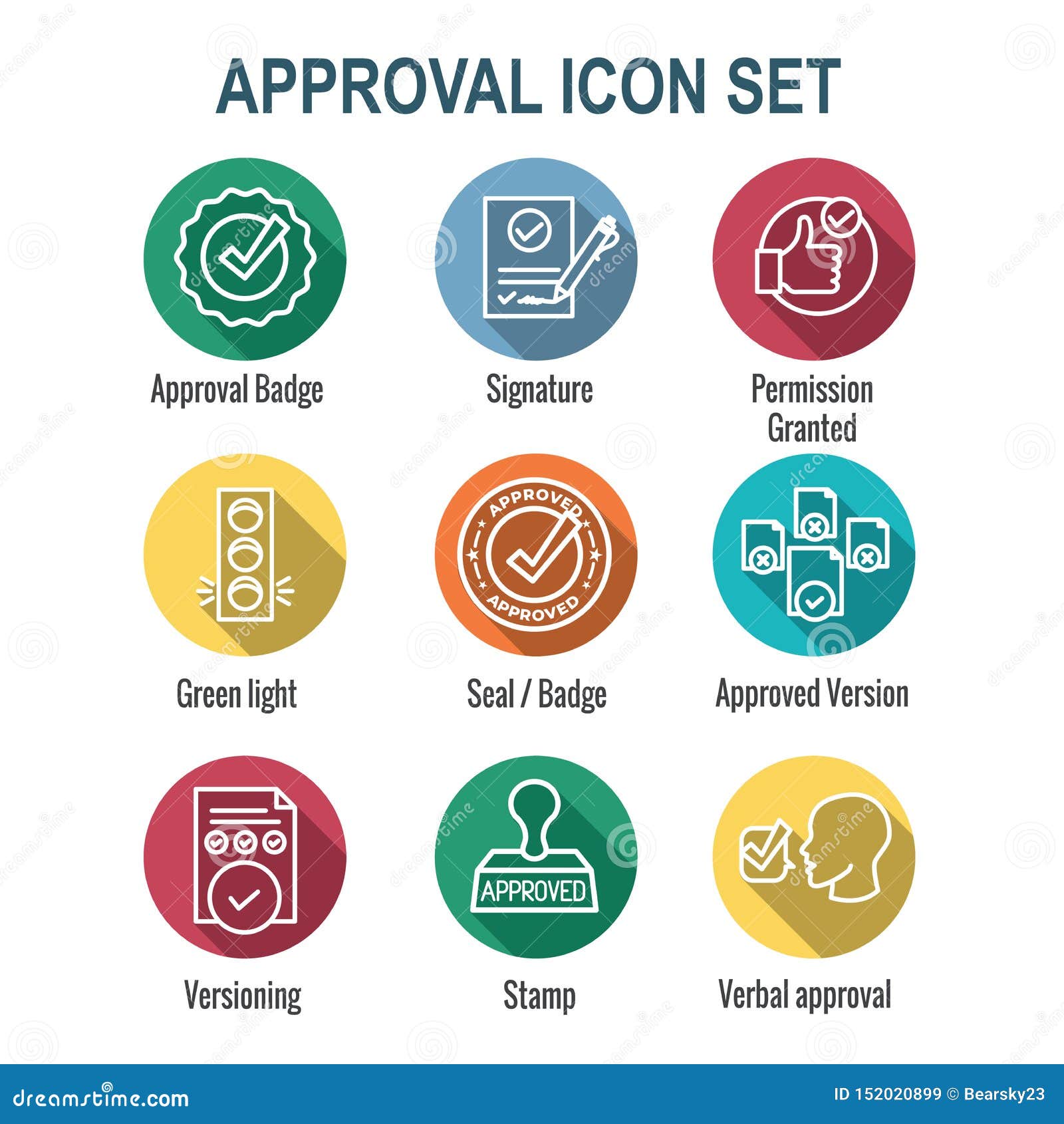 Approval and Signature Icon Set - Stamp and Version Icons Stock Vector ...