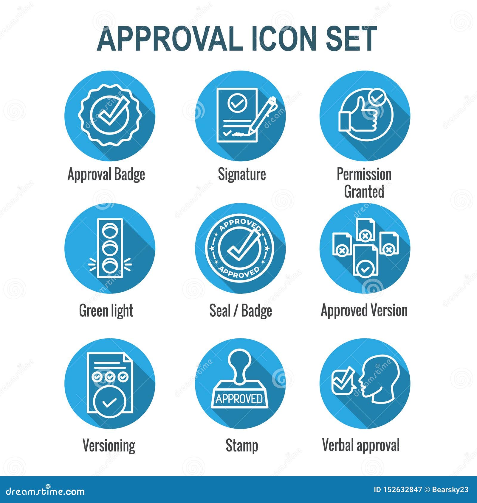 Approval and Signature Icon Set - Stamp and Version Icons Stock Vector ...
