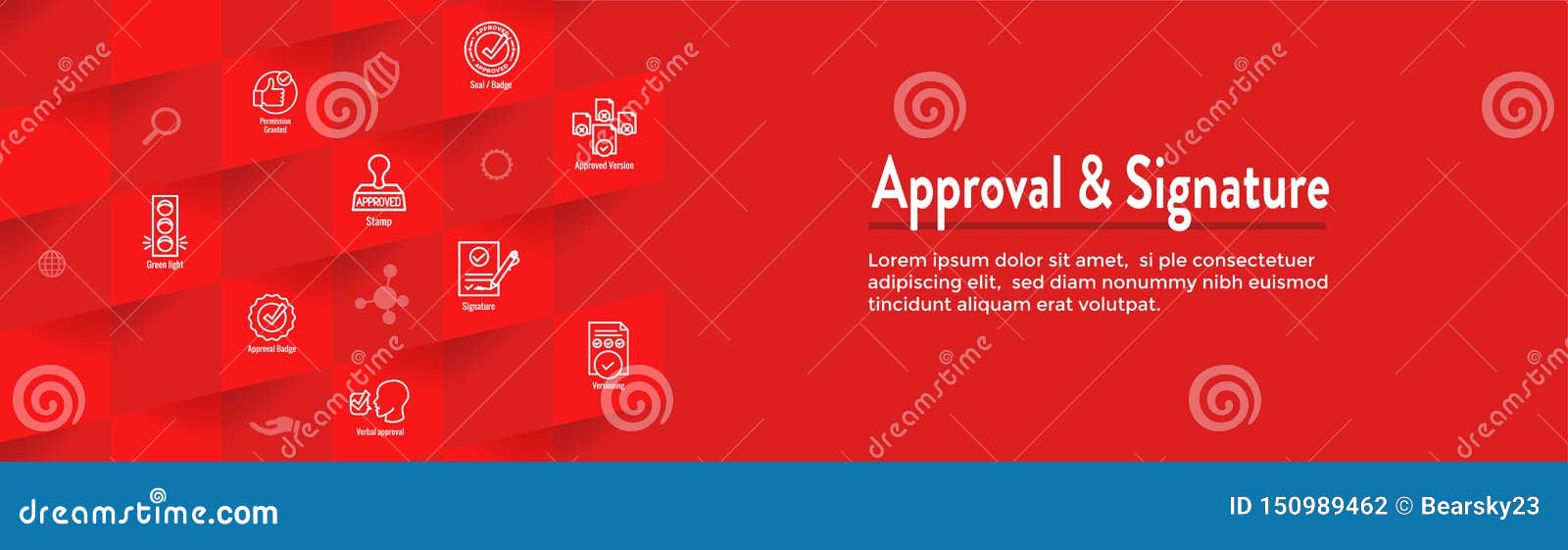 Approval and Signature Icon Set and Web Header Banner Stock Vector ...