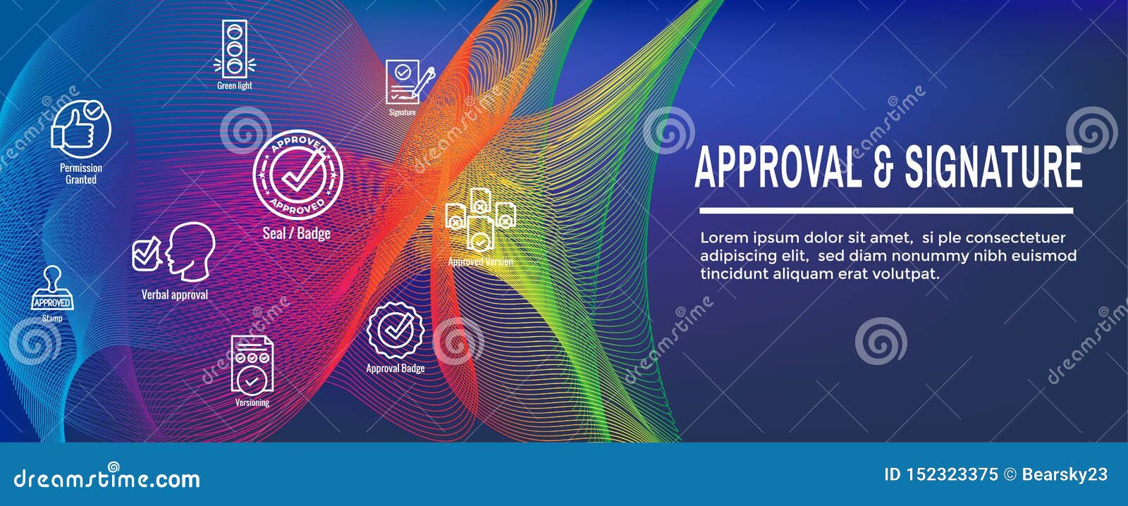 Approval And Signature Icon Set And Web Header Banner Cartoon Vector ...