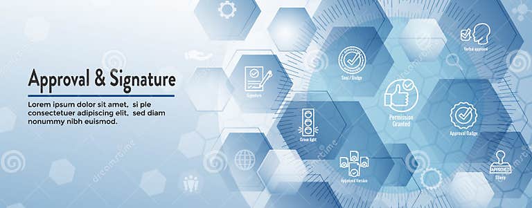 Approval and Signature Icon Set and Web Header Banner Stock Vector ...