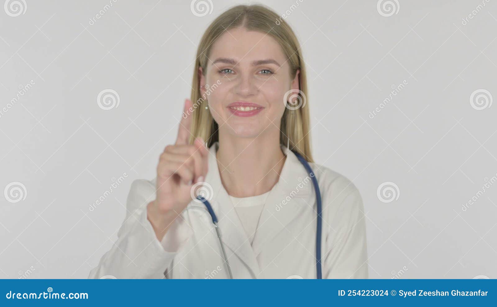 Approval by Female Doctor, Shaking Head on White Background Stock ...