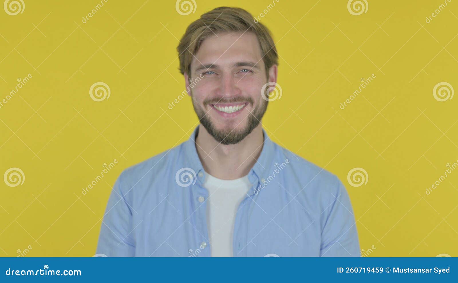 Approval by Young Man, Shaking Head on Yellow Background Stock Image ...