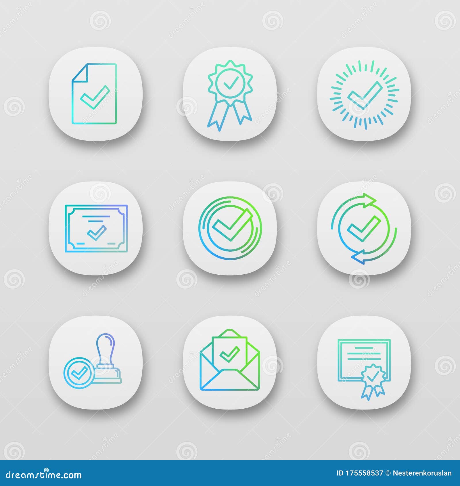 Approve app icons set stock vector. Illustration of license - 175558537