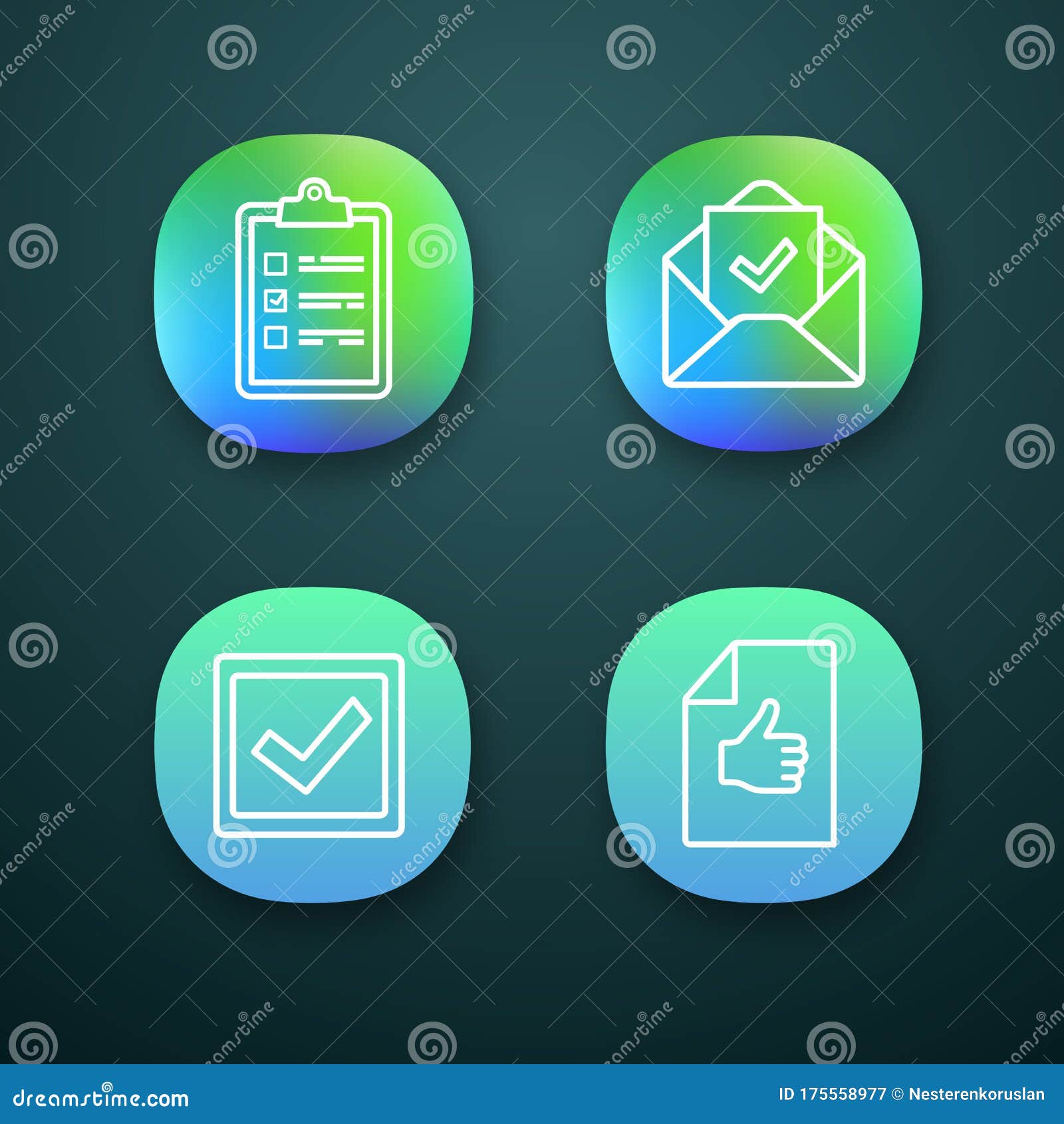 Approve app icons set stock vector. Illustration of clipboard - 175558977