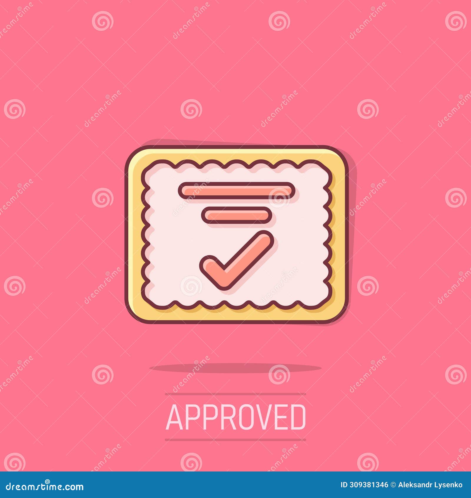 Approve Certificate Icon in Comic Style. Document Check Mark Cartoon ...
