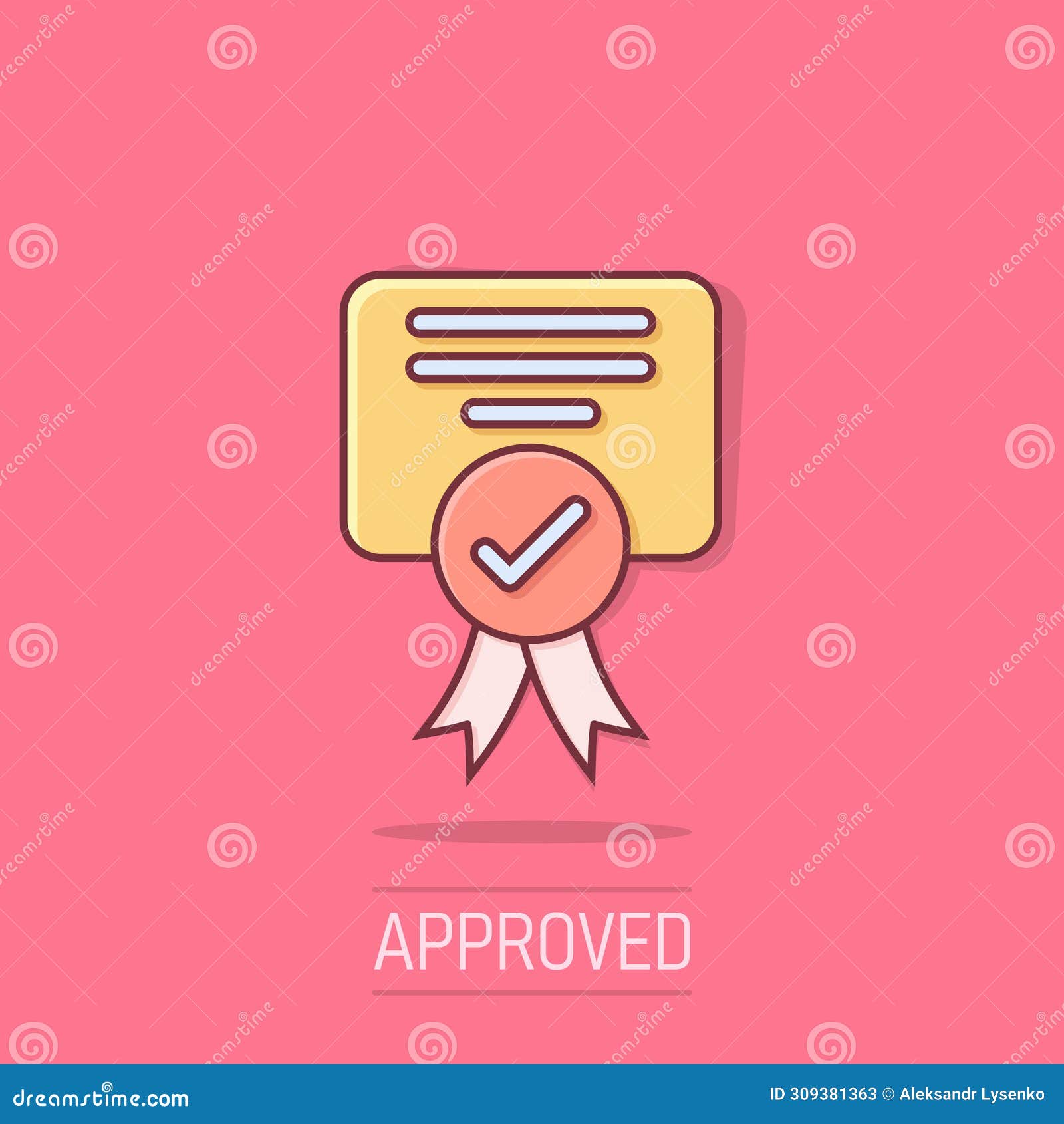 Approve Certificate Icon in Comic Style. Document Check Mark Cartoon ...