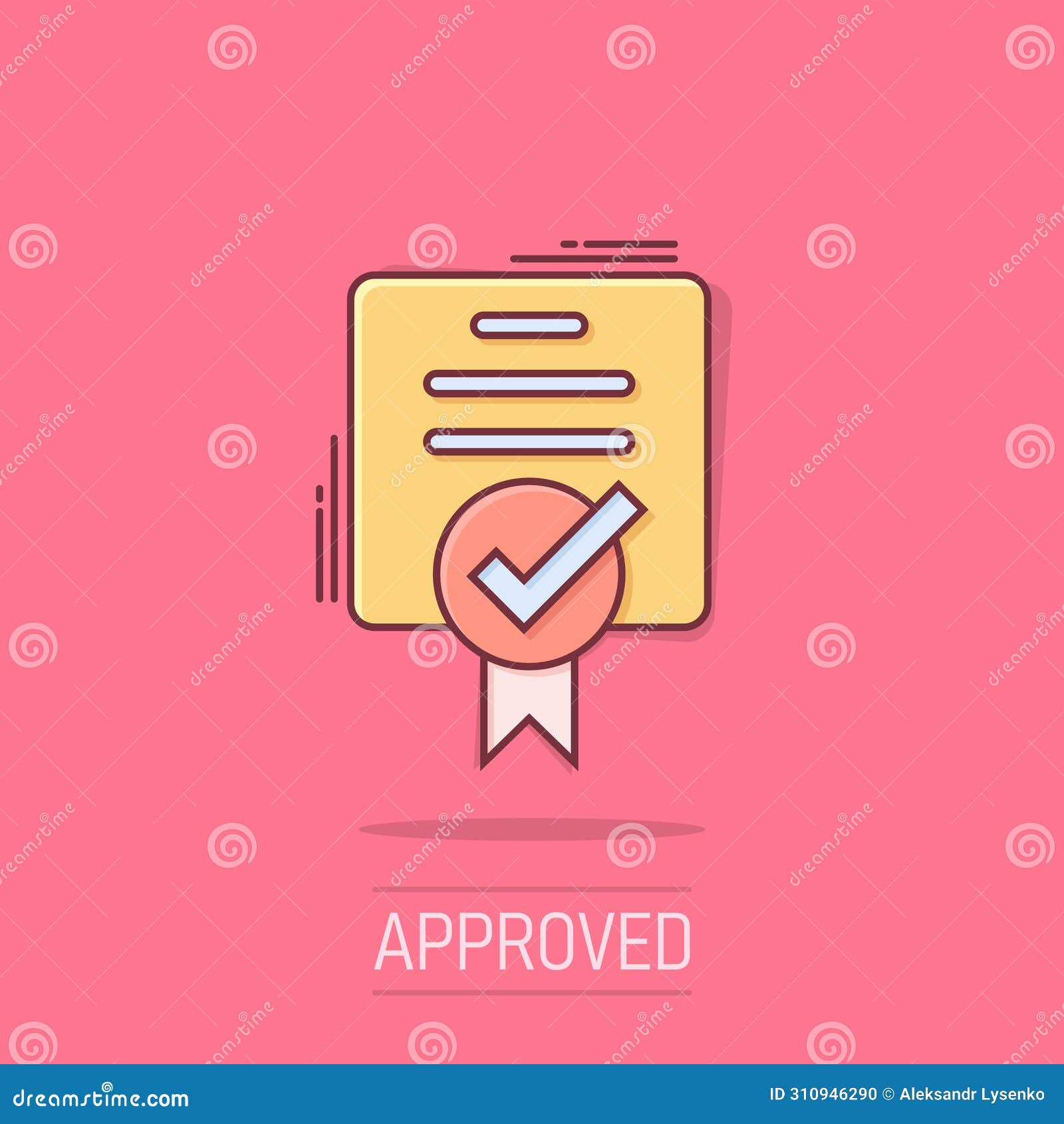 Approve Certificate Icon in Comic Style. Document Check Mark Cartoon ...