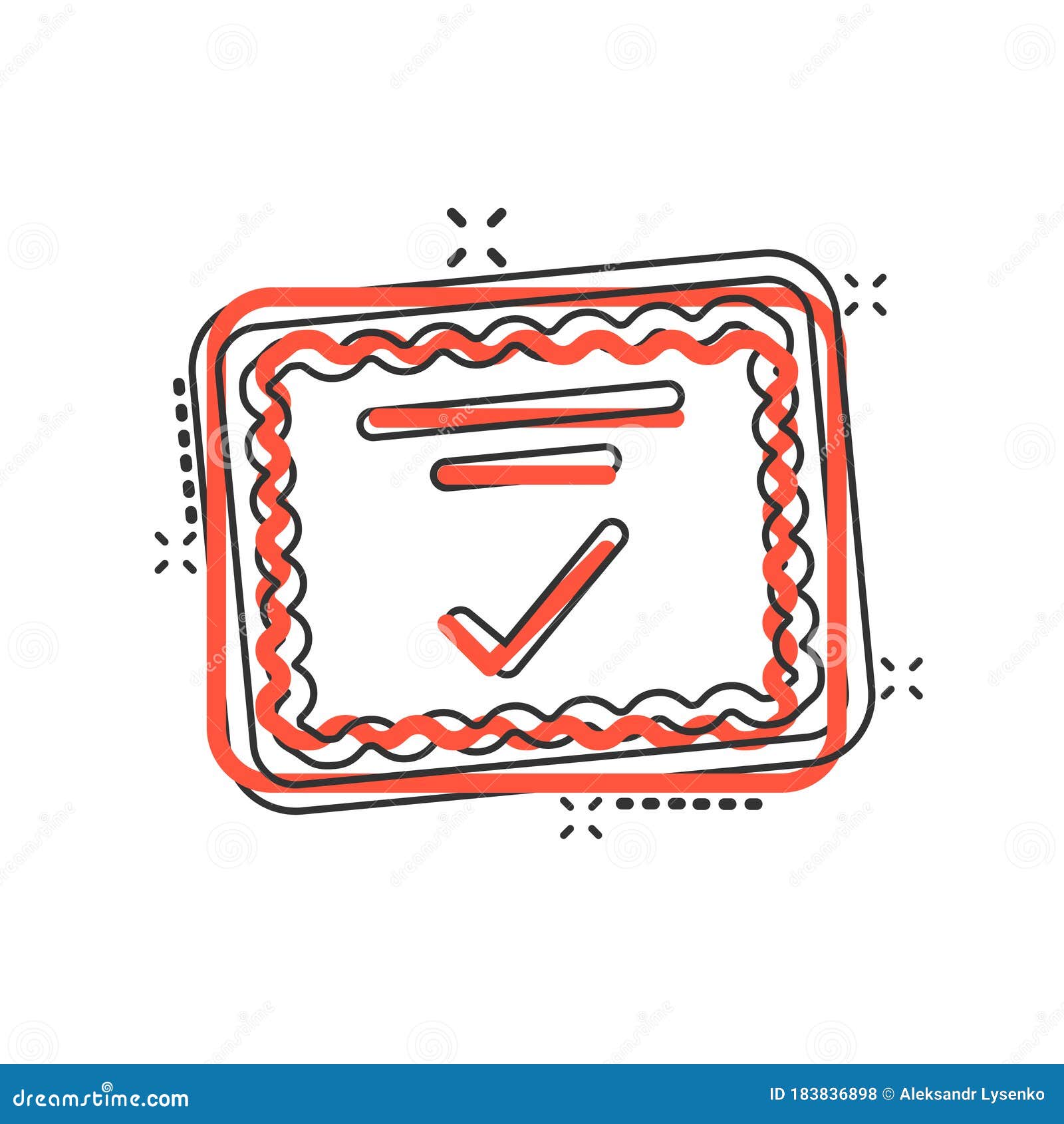 Approve Certificate Icon in Comic Style. Document Check Mark Cartoon ...