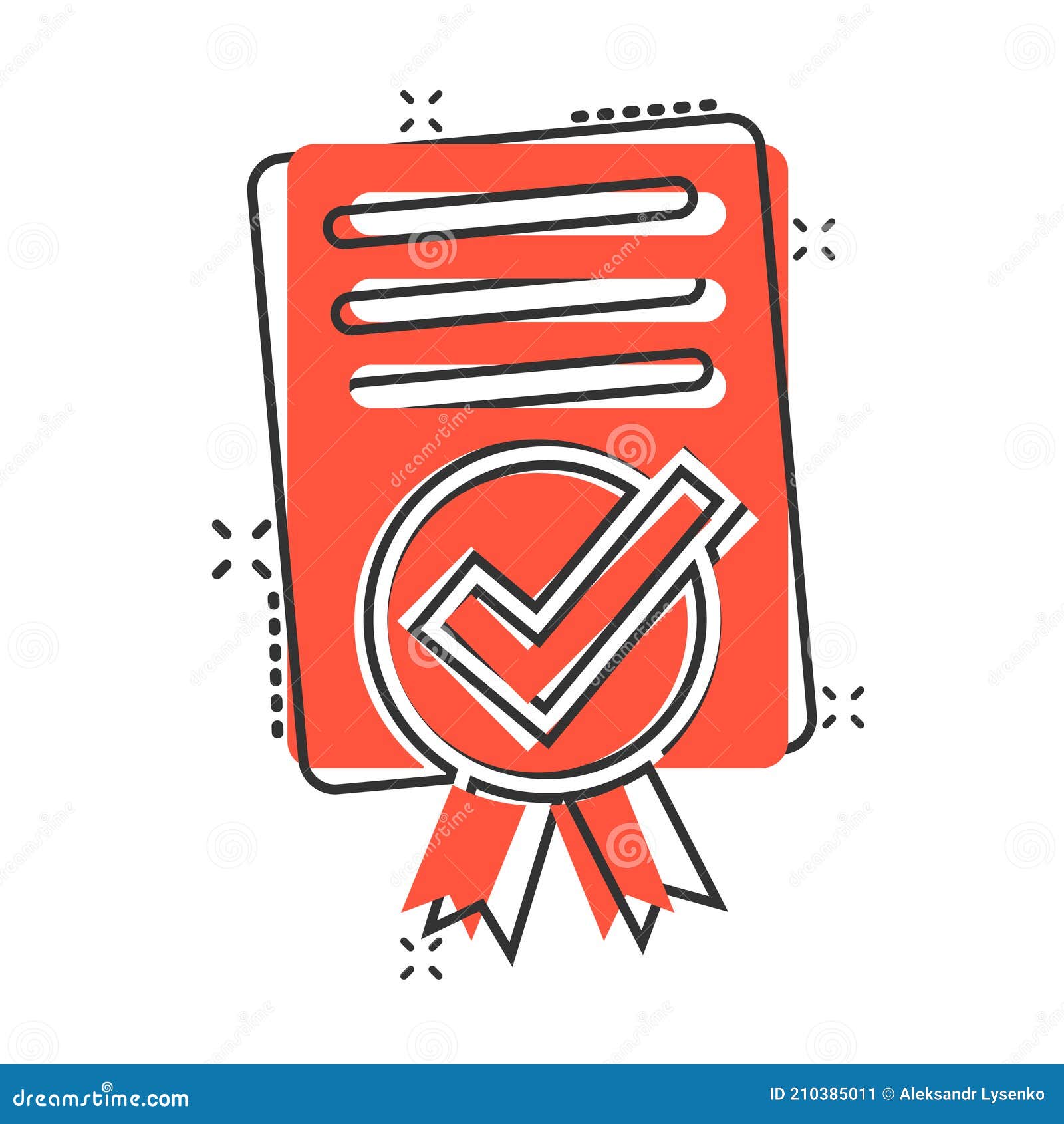 Approve Certificate Icon in Comic Style. Document Check Mark Cartoon ...