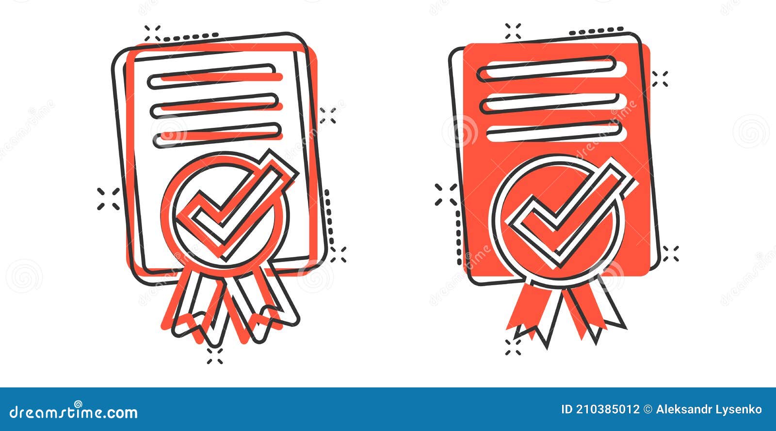 Approve Certificate Icon in Comic Style. Document Check Mark Cartoon ...