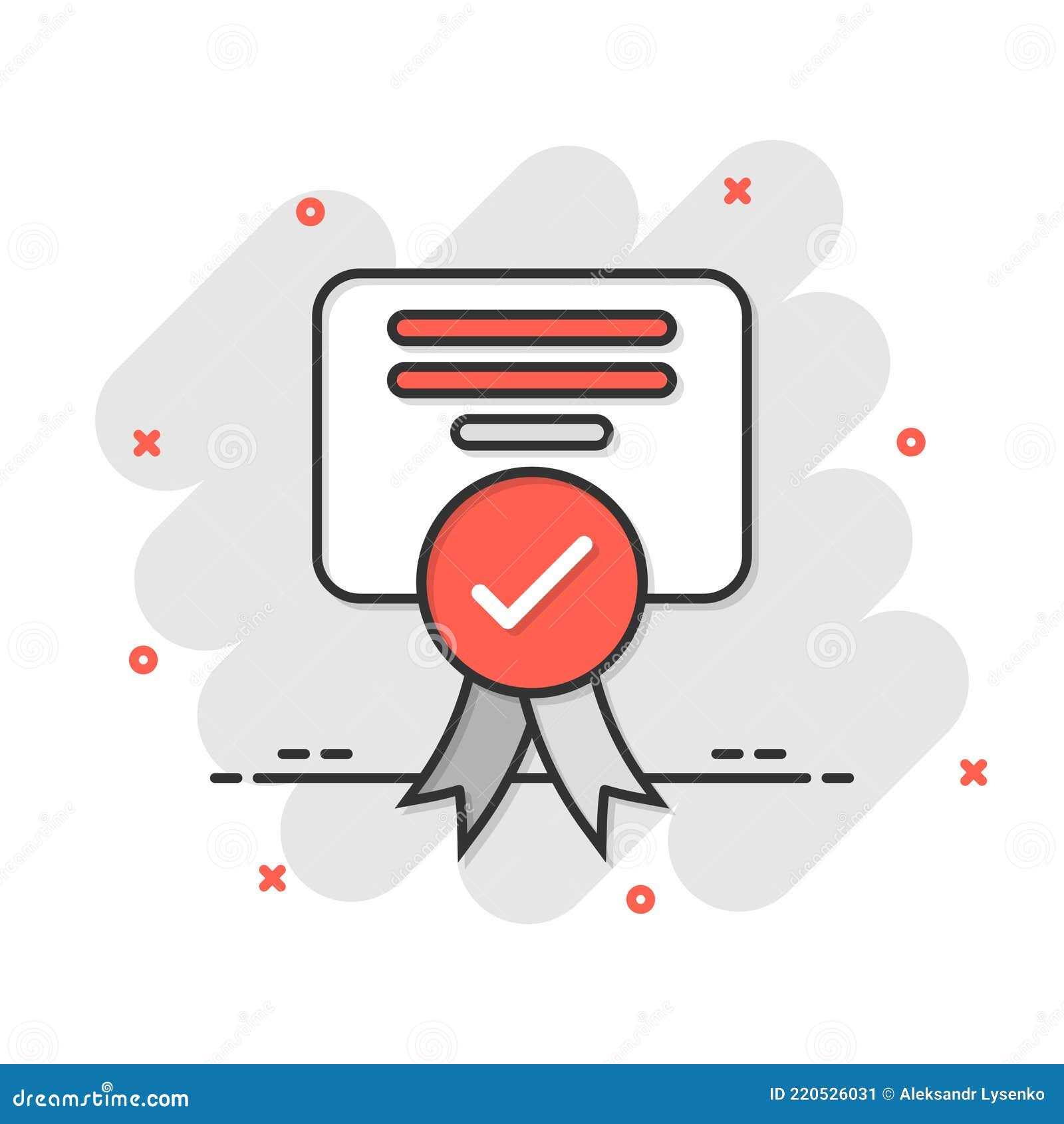 Approve Certificate Icon in Comic Style. Document Check Mark Cartoon ...